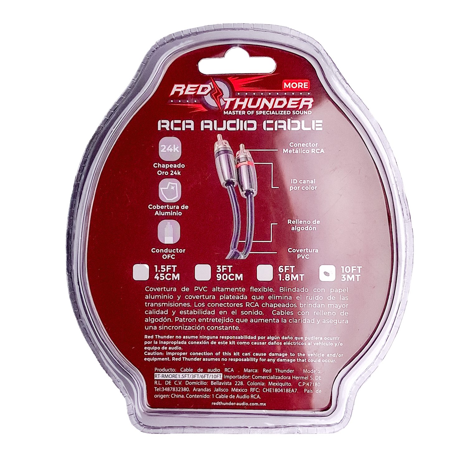 CABLE RCA METAL – 2 CANALES – RT-RMORE – Red Thunder – Audio