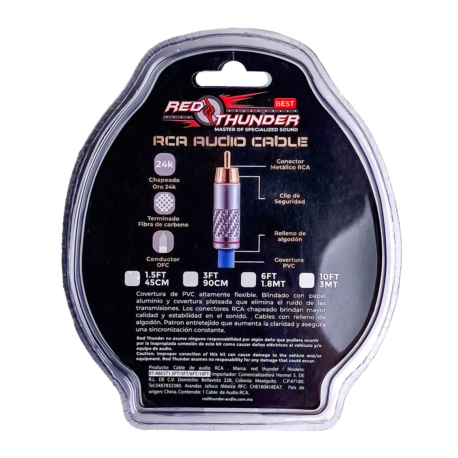 CABLE RCA METAL – 1 CANAL – 100% Cobre / RT-RBEST – Red Thunder – Audio